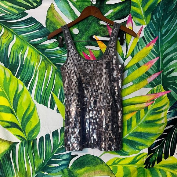 Express | Tops | Express Small Sexy Basic Silver Grey Loop Sequin Slim ...